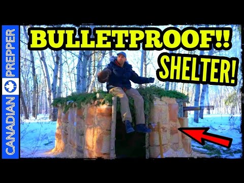 Building a Bulletproof Pykrete Survival Shelter in Woods w/ Stove – We ...